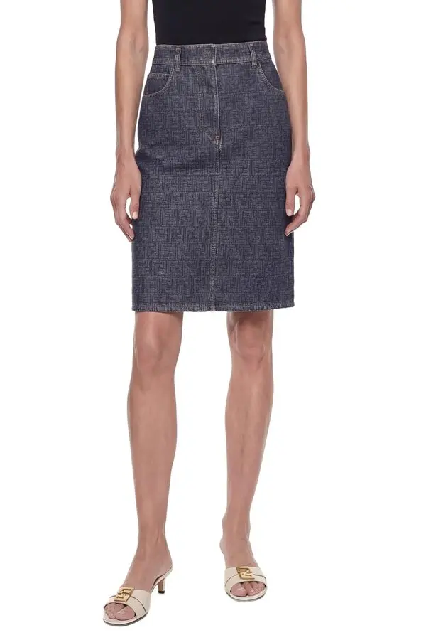 Fendi Quilted Ff Denim Skirt