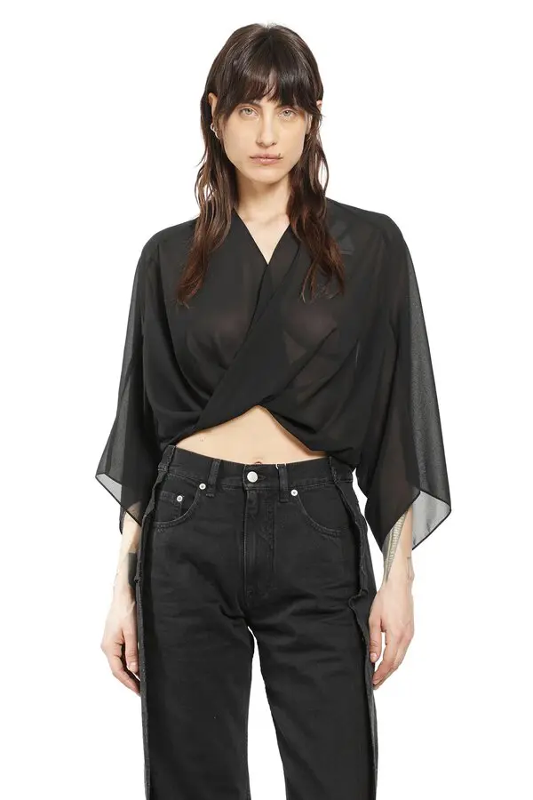 MAISON MARGIELA Draped V-neck Cropped Long Sleeve Top