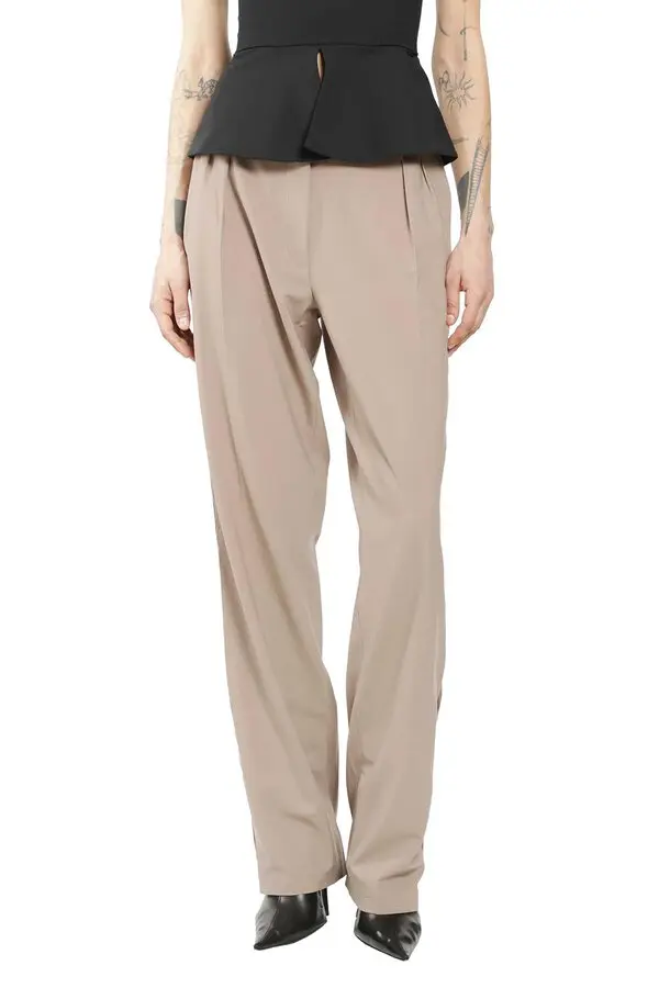 NENSI DOJAKA Taupe Virgin Wool Trousers With Tulle Inserts