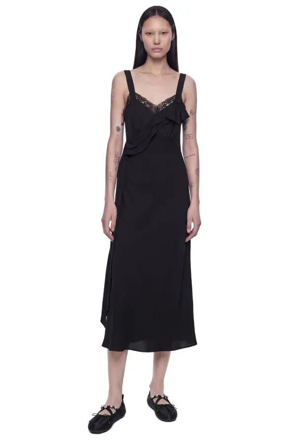 Simone Rocha Bow Sash Slip Midi Dress - Black