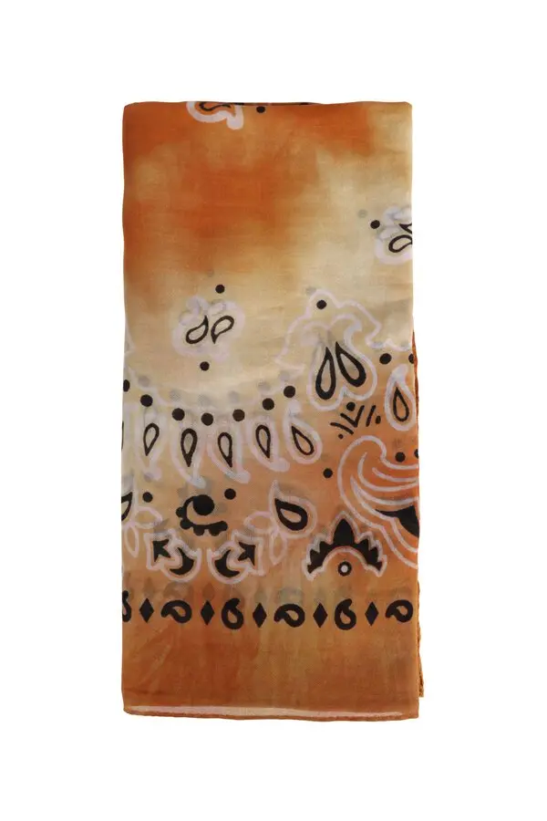 Destin Paisley Print Cotton Scarf - Orange