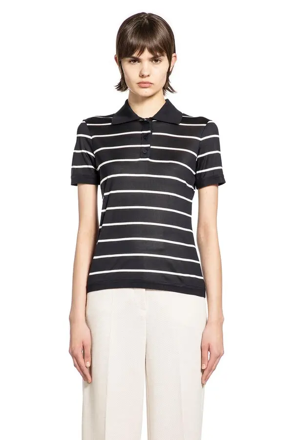 Max Mara Striped Silk Jersey Short-sleeve Polo