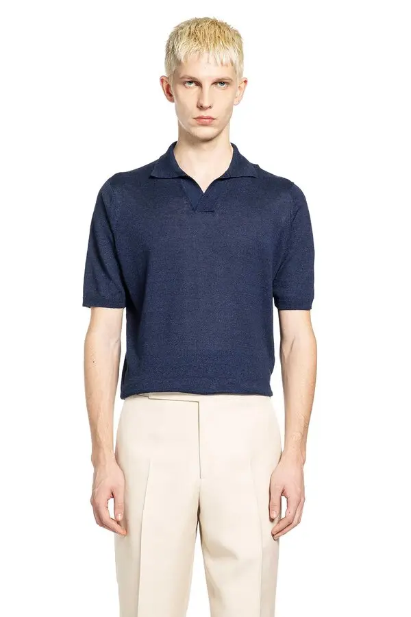 LARDINI Cotton Linen Knit Polo - Blue