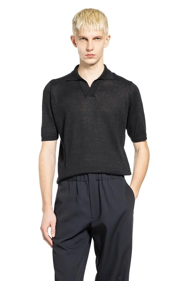LARDINI Cotton Linen Knit Polo - Black