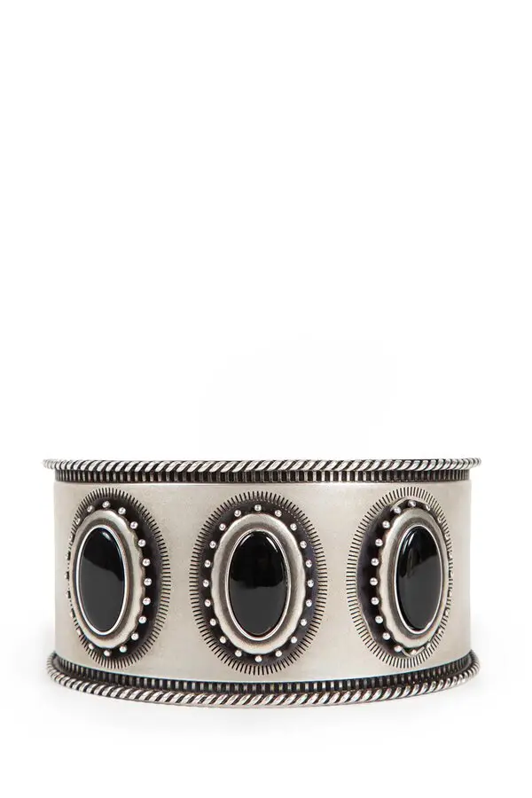 ANN DEMEULEMEESTER Luba Small Cabochon Engraved Cuff Bracelet - Silver