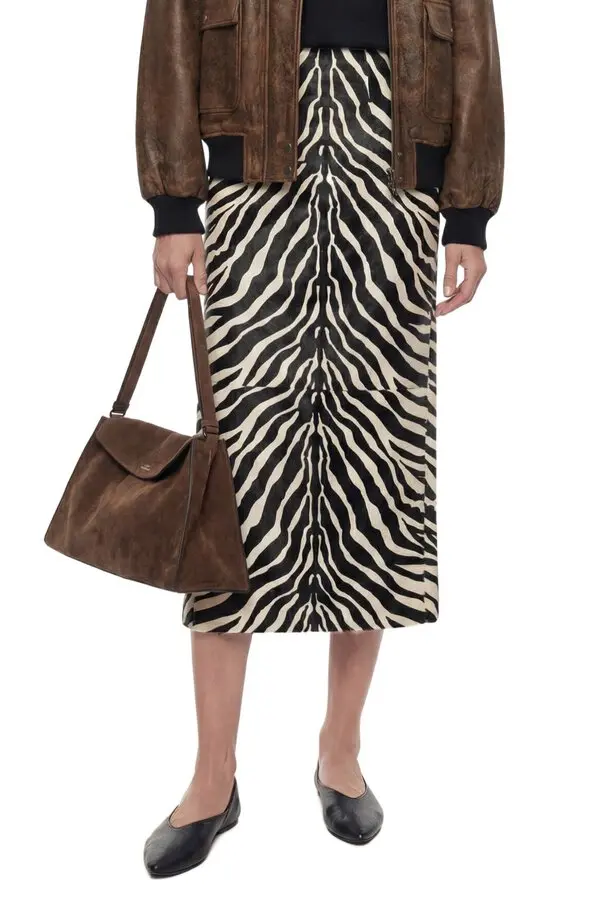 Khaite Loxley Zebra Print Calf Hair Pencil Skirt - Black&white