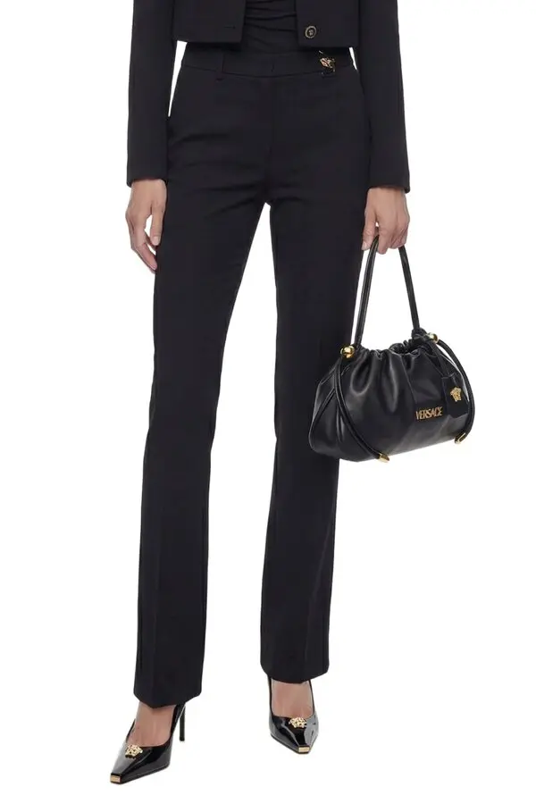 Versace Flared Stretch Wool Trousers With Medusa '95 Plaque - Black