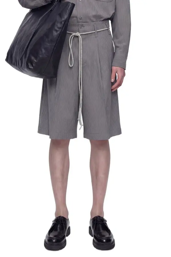 SONG FOR THE MUTE Double Pleated Pinstriped Gabardine Shorts