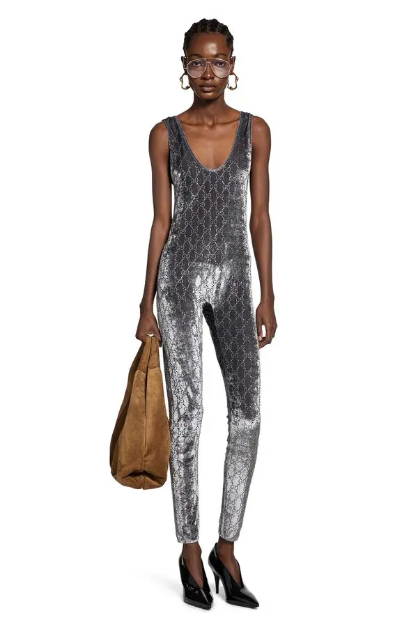 Gucci Gg Crystal Embroidered Jumpsuit - Grey