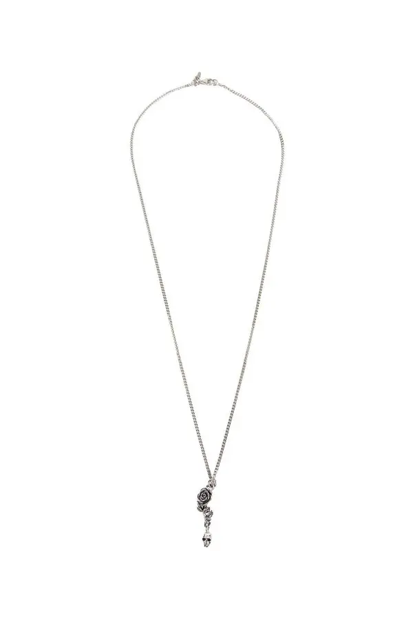 Emanuele Bicocchi Sterling Rose And Skull Pendant Necklace - Silver