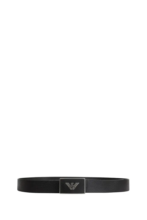 Emporio Armani Leather Belt With Eagle Plate - Black