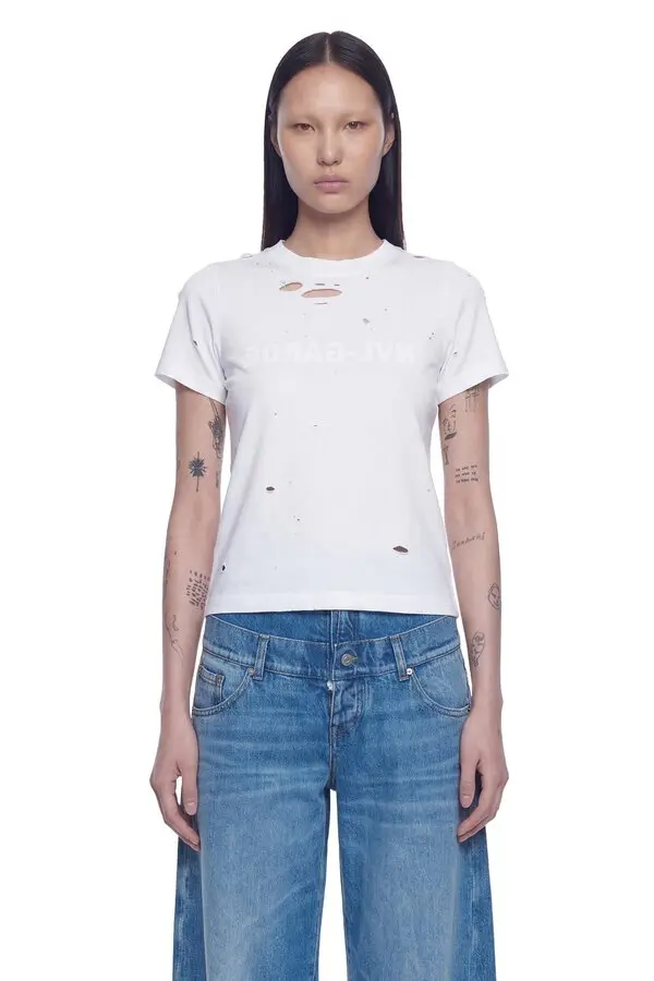 NVL GARDE Shrunken Logo Tee With Distressed Details