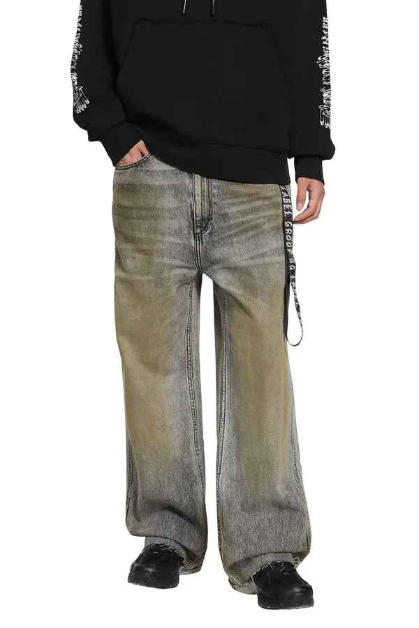 44 LABEL GROUP Drag Me To Hell" Soil Denim Straight Leg Pants - Grey