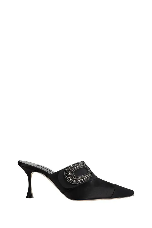 Manolo Blahnik Tula 70 Satin Mules With Jewel Buckle