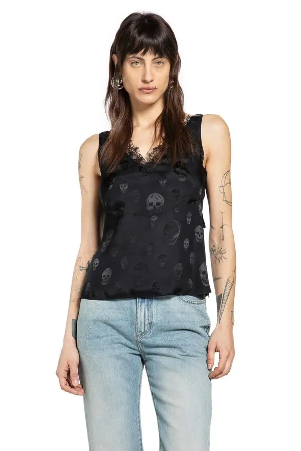 Alexander McQueen Skull Print Lace Trim Top