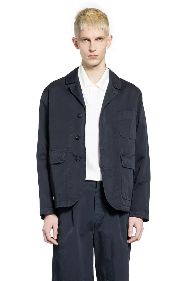 MASSIMO OSTI STUDIO Gabardine Blazer With Notched Lapel And Enamelled Metal Logo - Blue
