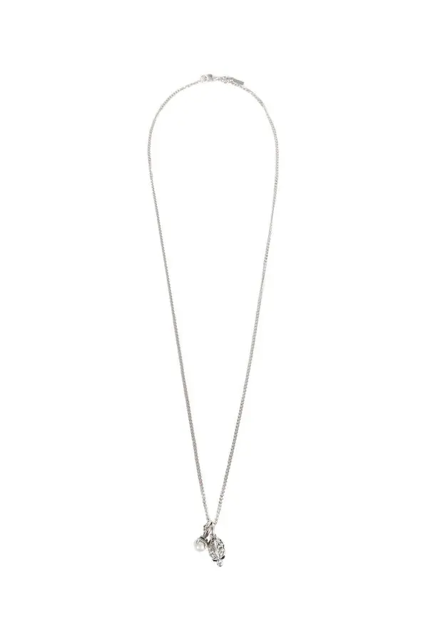 Emanuele Bicocchi Sterling Flourish Skull And Pearl Necklace - Silver