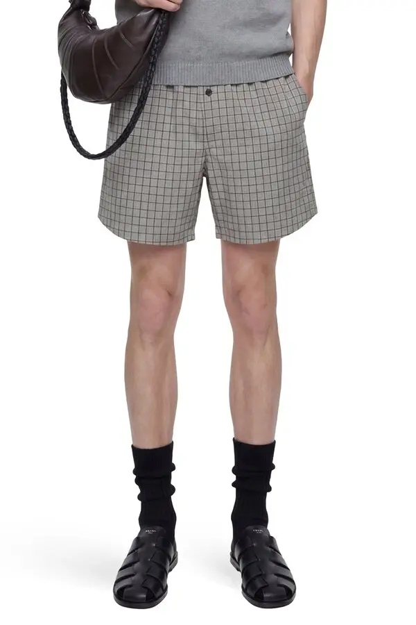 HED MAYNER Viscose Linen Check Poplin Shorts