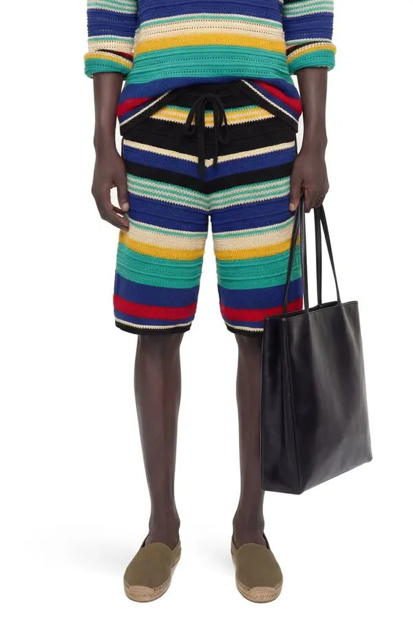 LANEUS Striped Crochet Knit Shorts