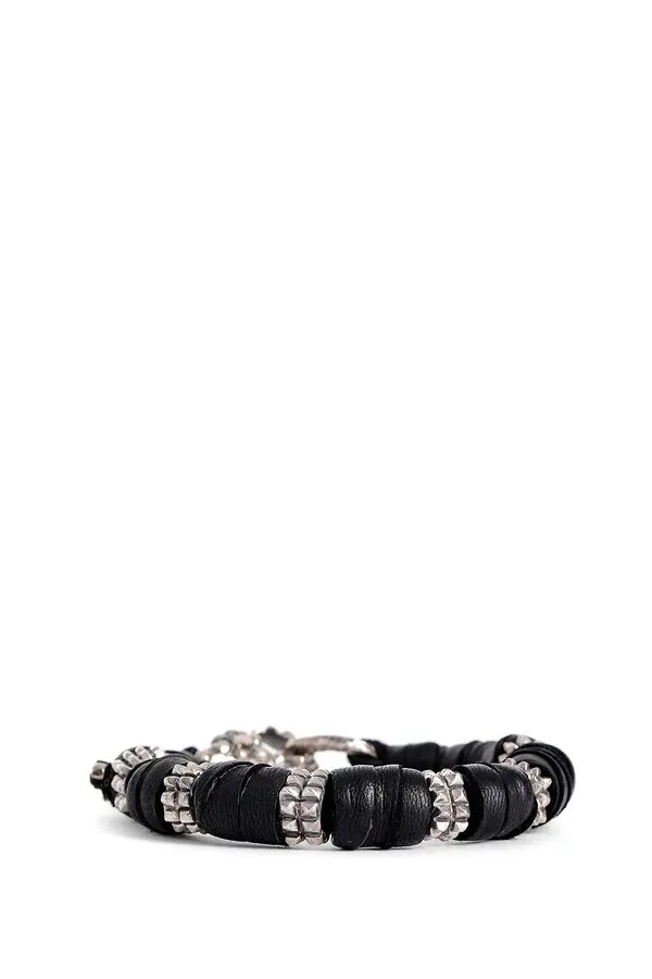 KD2024 Leather And Silver Bead Bracelet - Black