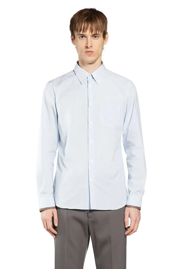 Gucci Striped Cotton Shirt With Web - Blue