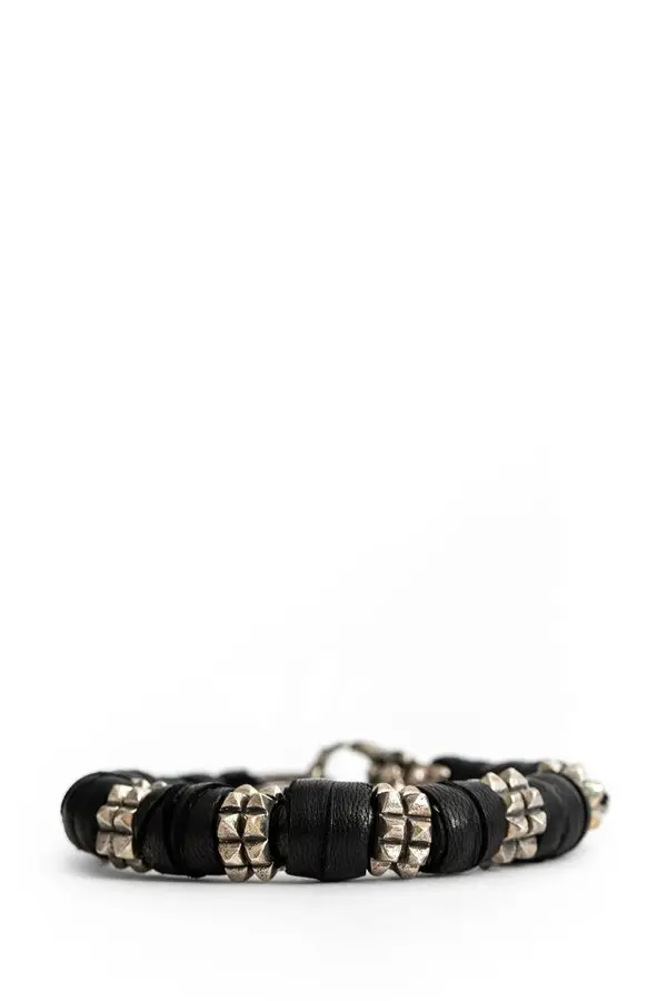 KD2024 Black Leather And Sterling Silver Pyramid Block Bracelet - Multicolor