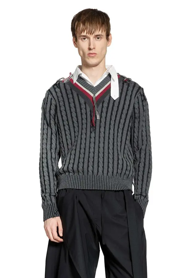 CRAIG GREEN V-neck Cable Jumper With Fringe Detail