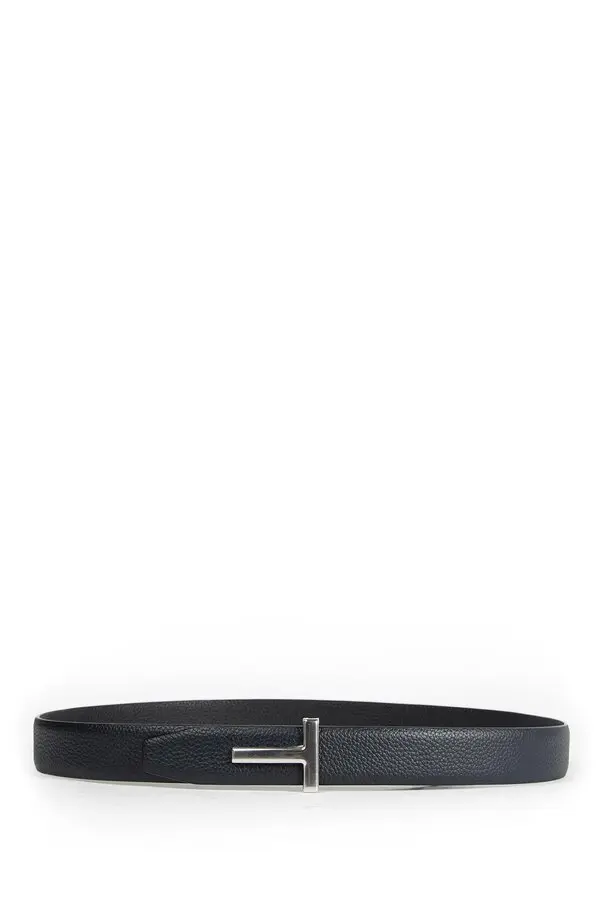 TOM FORD Grain Leather Metal T Reversible Belt - Blue