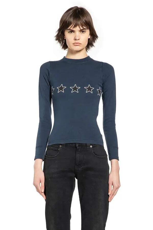 Balenciaga Long Sleeve Fitted Top With Star Graphic