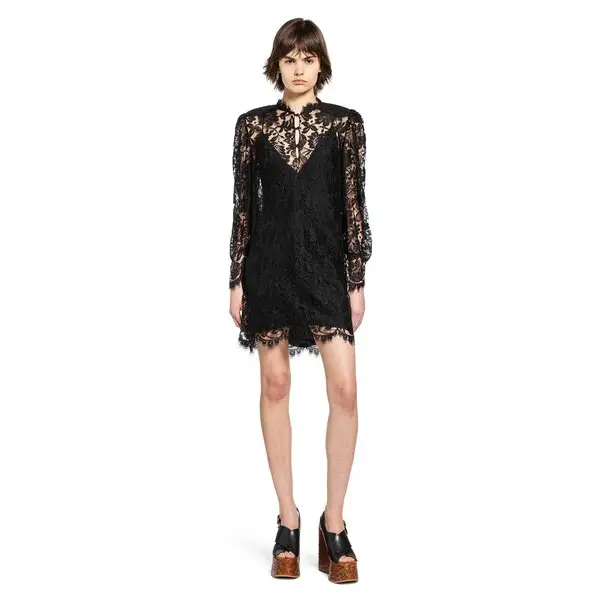 Chloé Floral Lace Mini Dress - Black