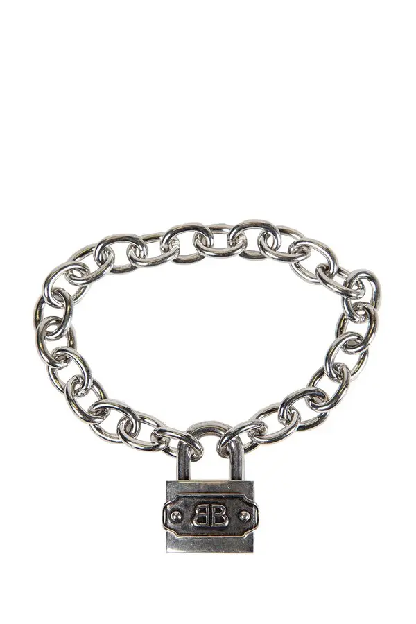 Balenciaga Tone Bb Padlock Bracelet - Silver
