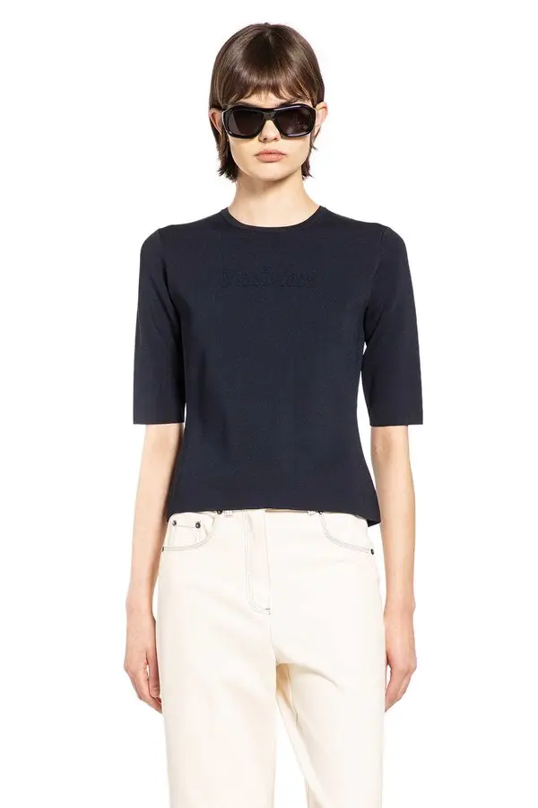 Max Mara Viscose Nylon Short Sleeve Top - Blue