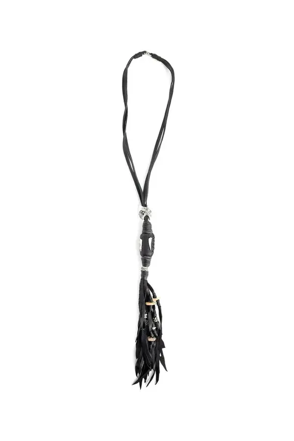 KD2024 Sterling Silver Jaguar Head Leather Necklace - Black
