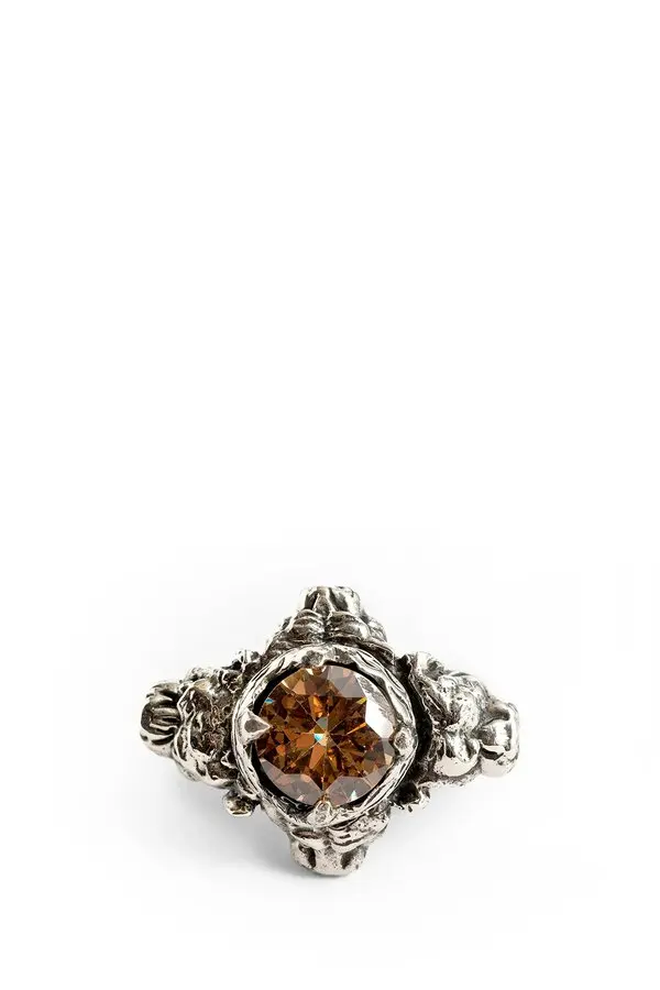 KD2024 Sterling Engraved Tiger Head Ring With Quartz
