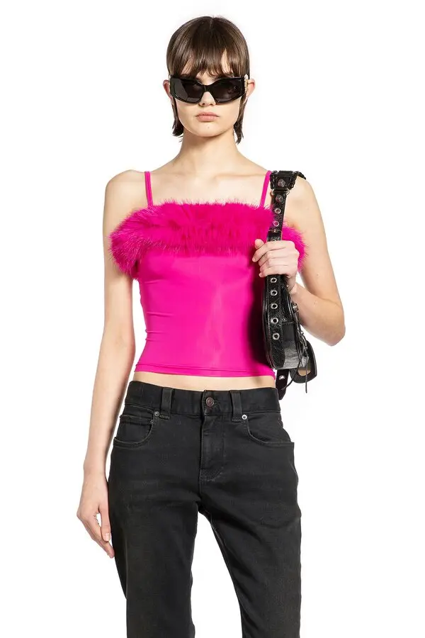 Balenciaga Strappy Fur Trim Top
