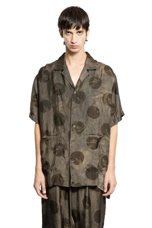 UMA WANG Graphic Polkadot Jacquard Short Sleeve Shirt - Brown