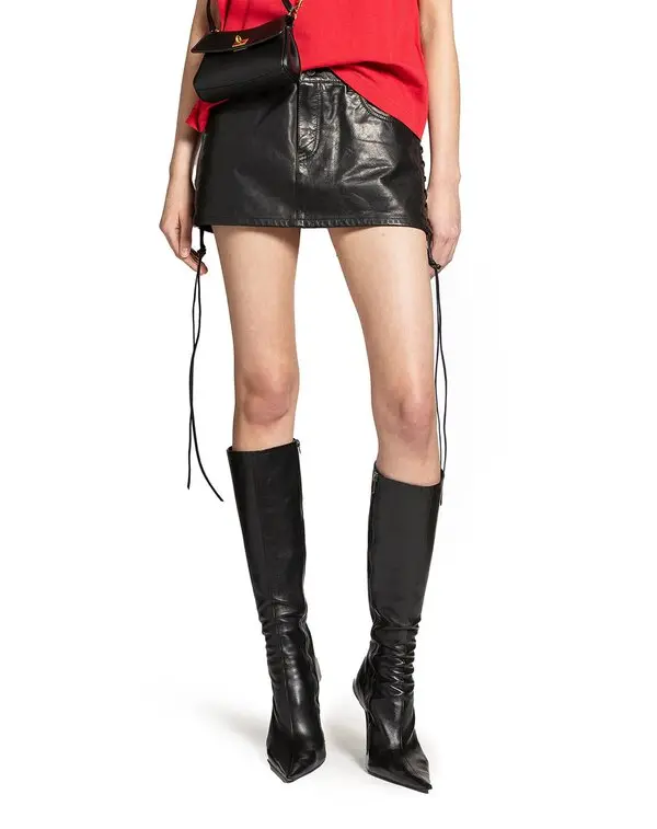 Balenciaga Leather Mini Skirt With Side Lacing