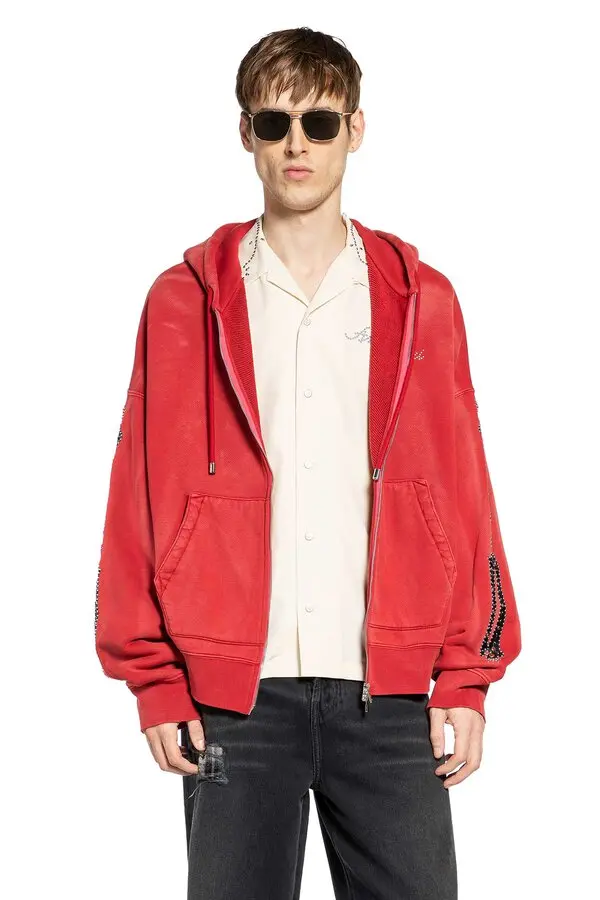 Amiri Rose Oversized Zip-up Hoodie With Studded Details - Red