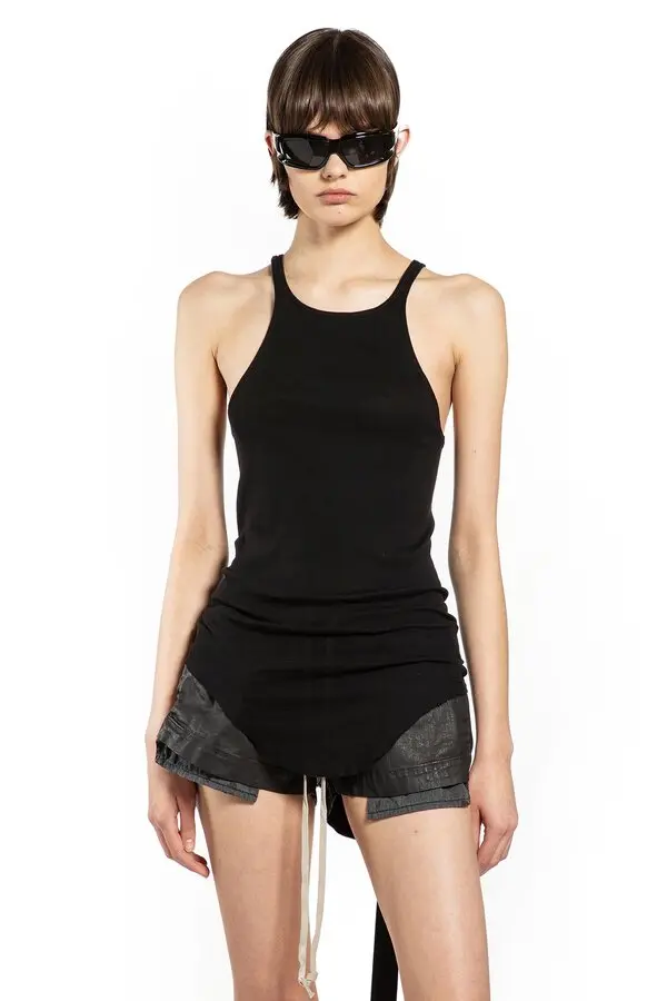 Rick Owens Sheer Cotton Jersey Temple Racer Back Tank Top - Black