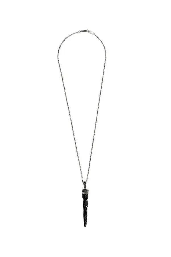 KD2024 Buffalo Horn Pendant Necklace With Sterling Chain - Silver