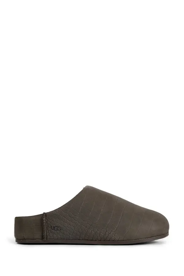 UGG Elea Embossed Suede Shearling Lined Slip-on Slippers - Grey