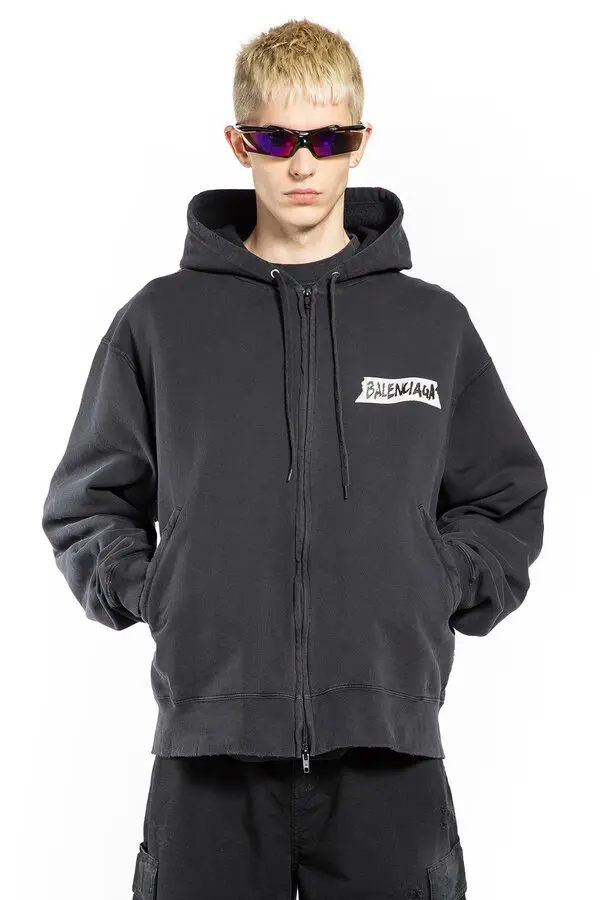 Balenciaga Masking Tape Graphic Zip-up Hoodie