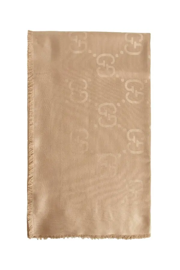 Gucci Jacquard Silk Wool Shawl - Brown