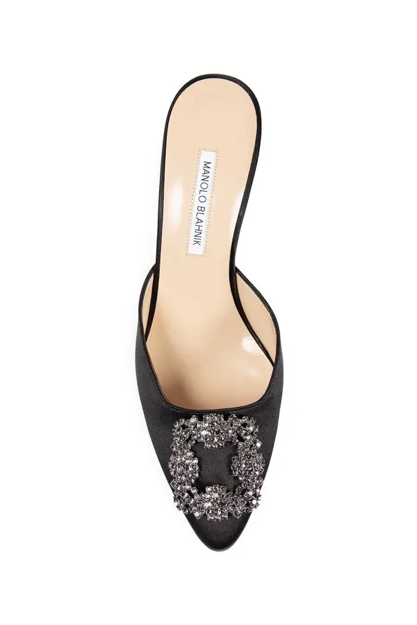 Manolo Blahnik Hangimisu Satin Buckle Mules