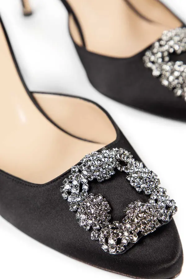 Manolo Blahnik Hangimisu Satin Buckle Mules