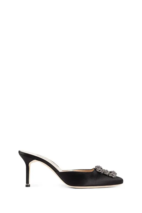 Manolo Blahnik Hangimisu Satin Buckle Mules - Black