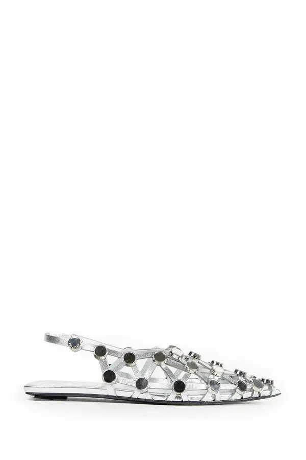 Attico Metallic Nappa Leather Grid Ballerina Flats - Silver