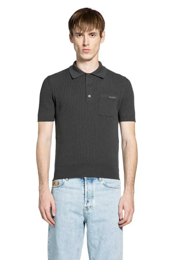 Gucci Wool Cashmere Rib-knit Polo Shirt