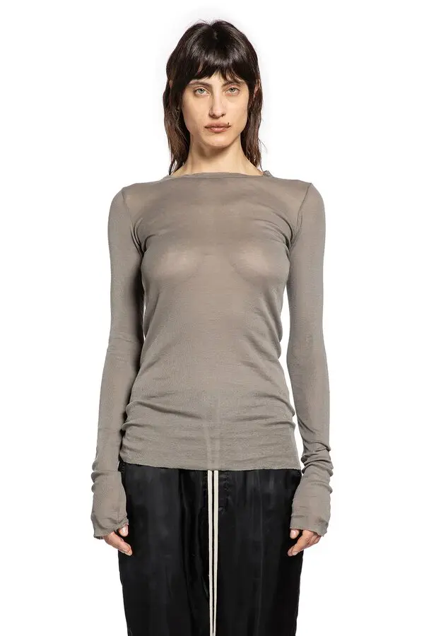 Rick Owens Temple Rib Long Sleeve T-shirt - Brown