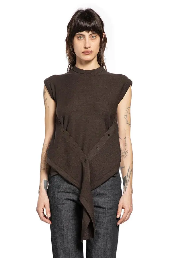 LEMAIRE Sleeveless Buttoned Knit Top - Brown
